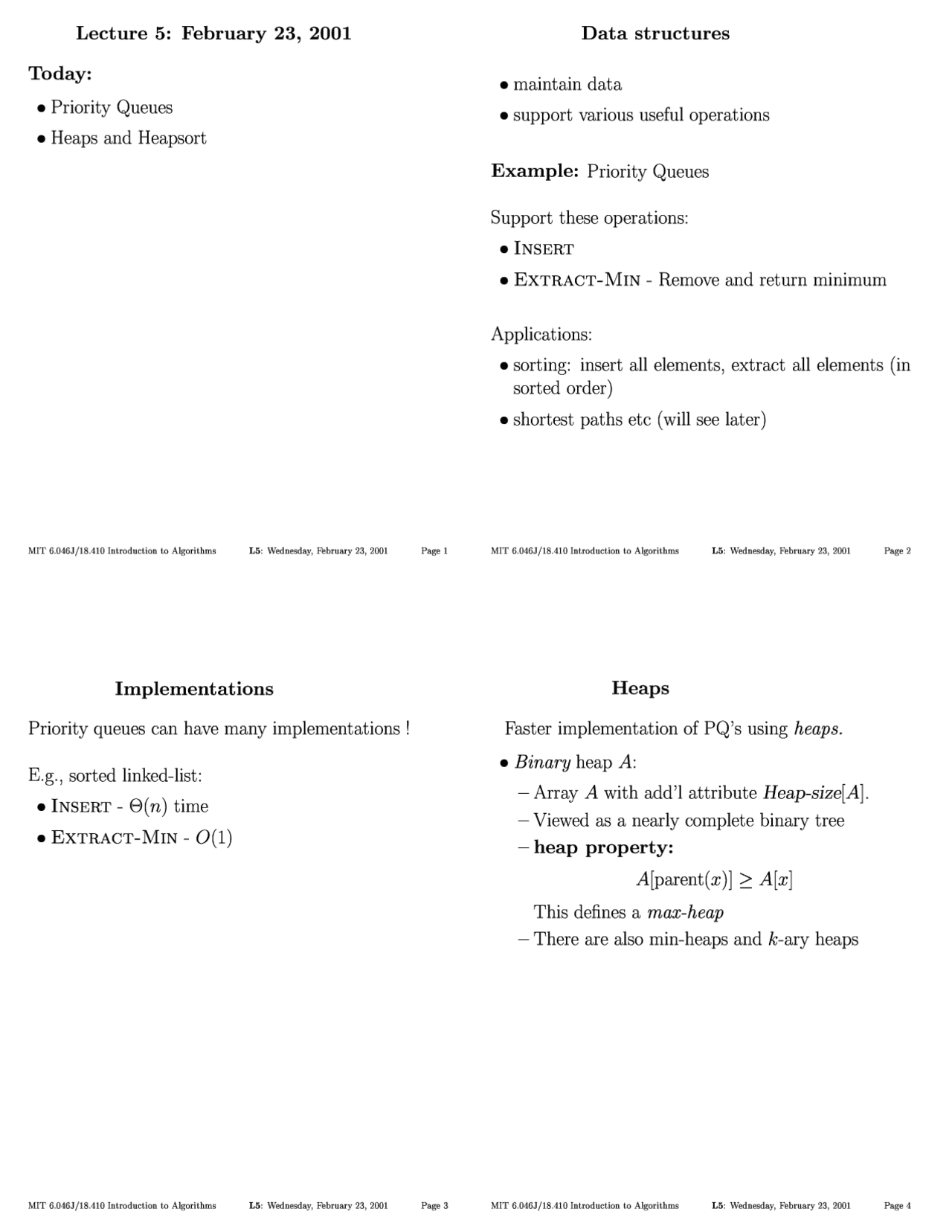 Data Stuctures Introduction To Algorithms Lecture Notes Docsity