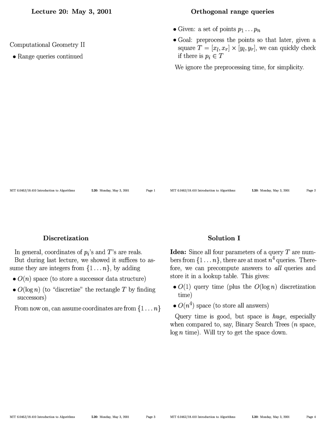Orthogonal Range Queries Introduction To Algorithms Lecture Notes