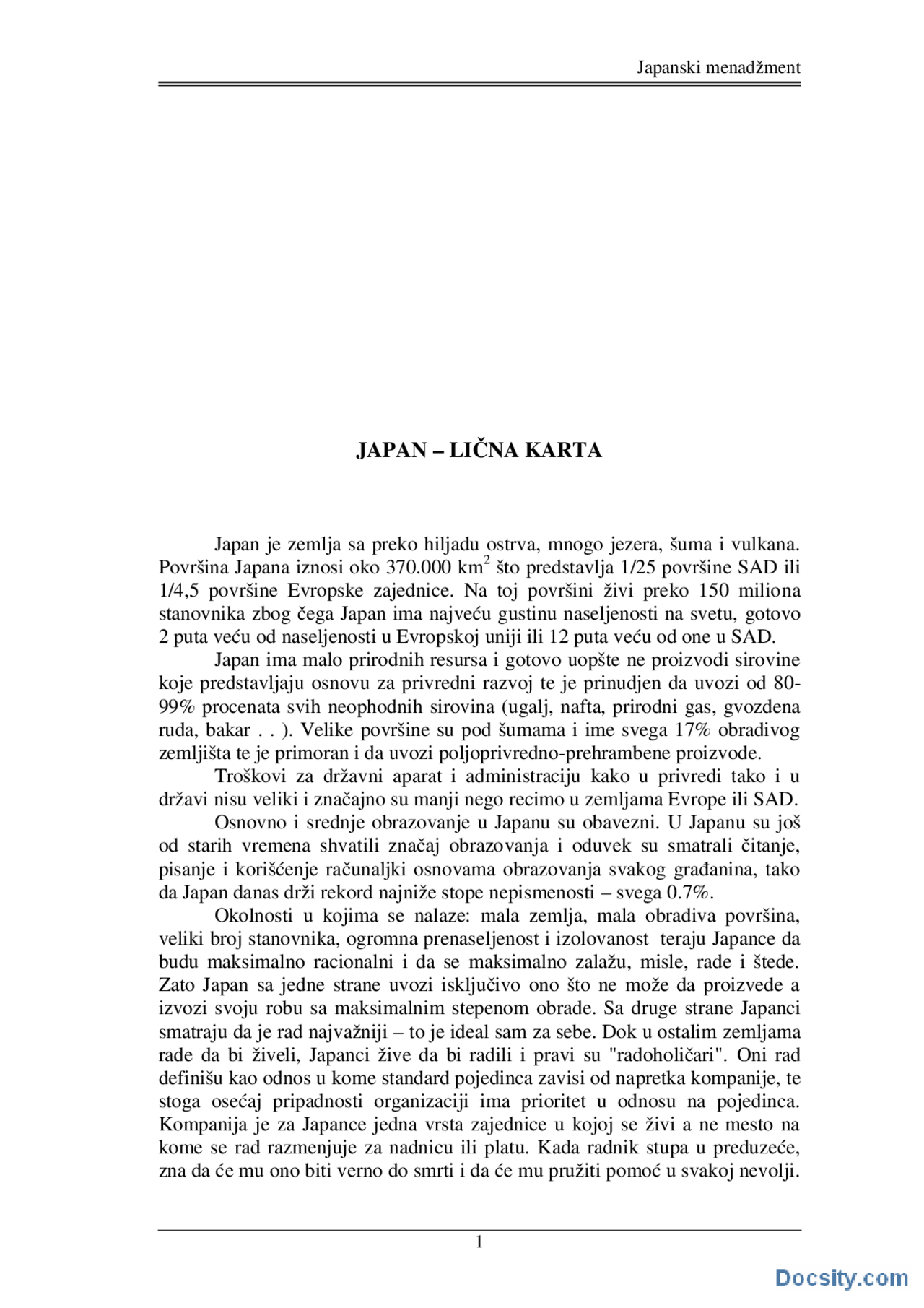 Japanski Menadzment Skripta Medjunarodni Menadzment Menadzment Rezime