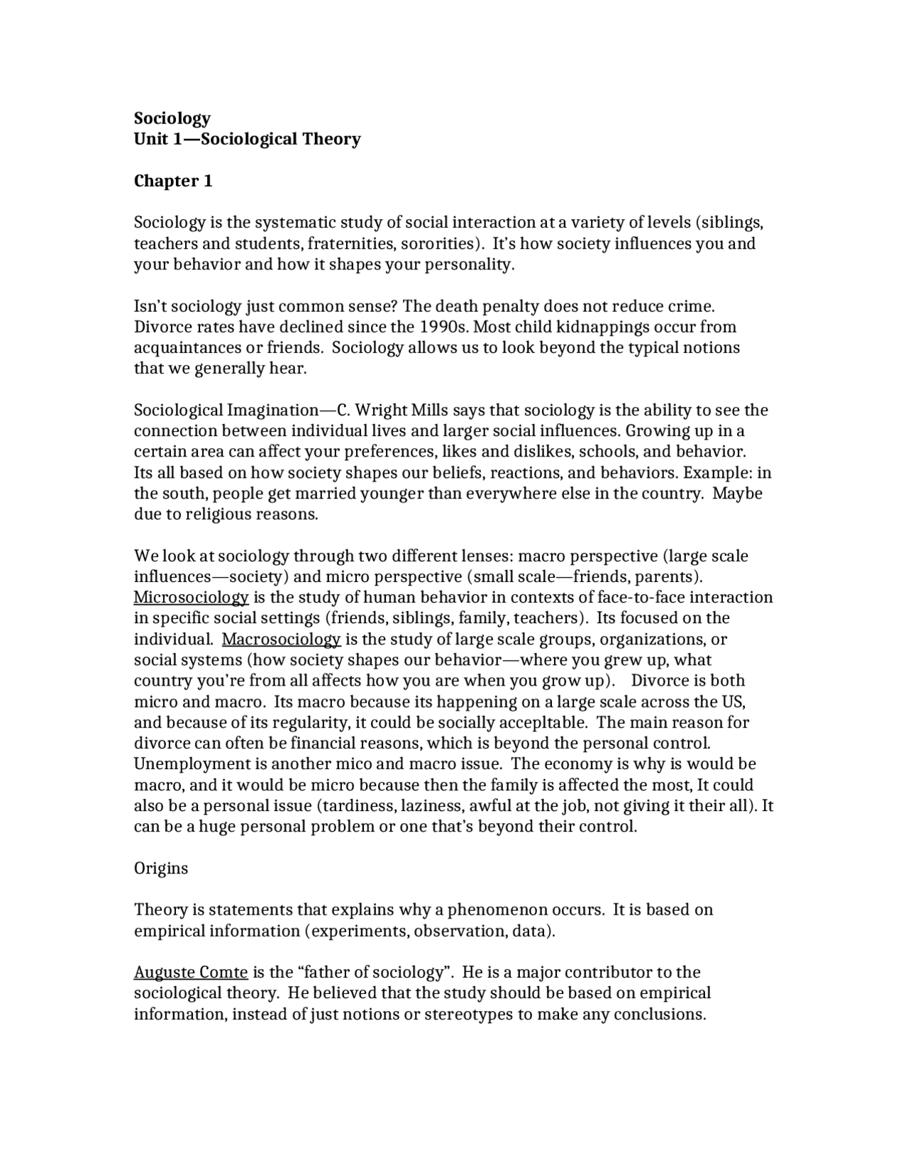 Sociological Theory Lecture Notes Socl 2001 Docsity