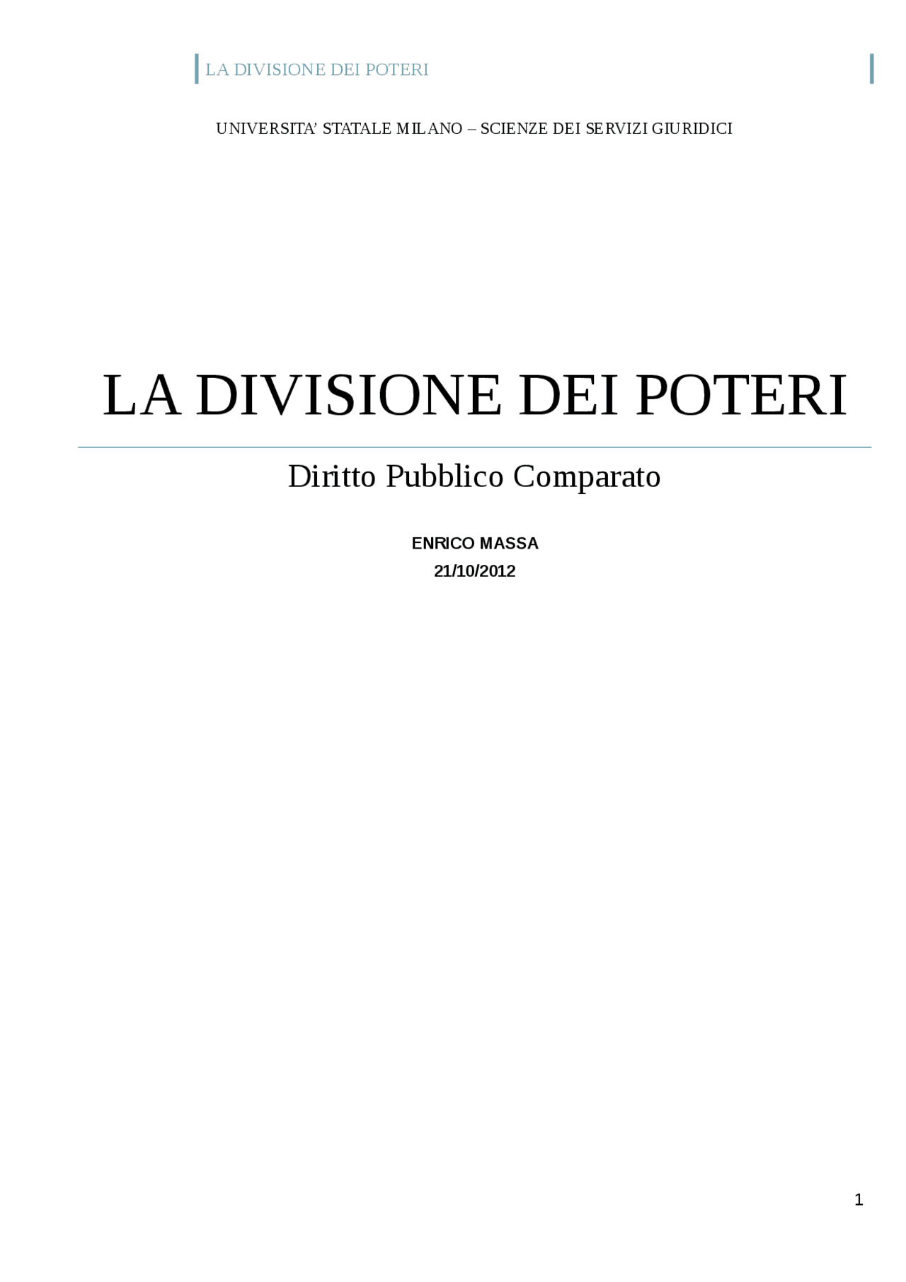 La Divisione Dei Poteri Appunti Di Diritto Pubblico Comparato Docsity