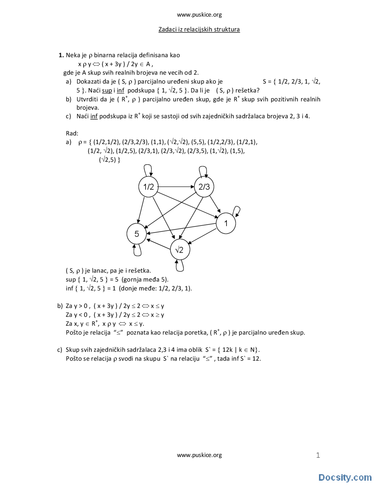 Relacijske strukture zadaci-Vezbe-Diskretne matematicke strukture-Informacioni sistemi2 | Vežbe ...