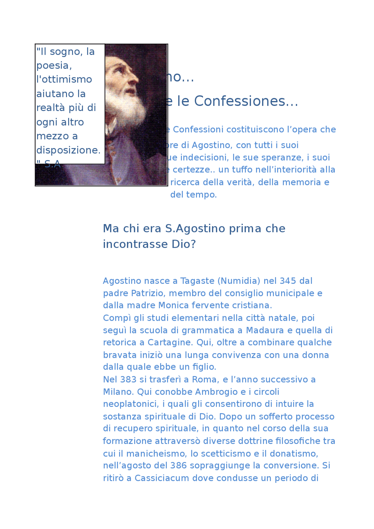 Sagostino E Lopera Delle Confessiones Riassunto Completo Docsity