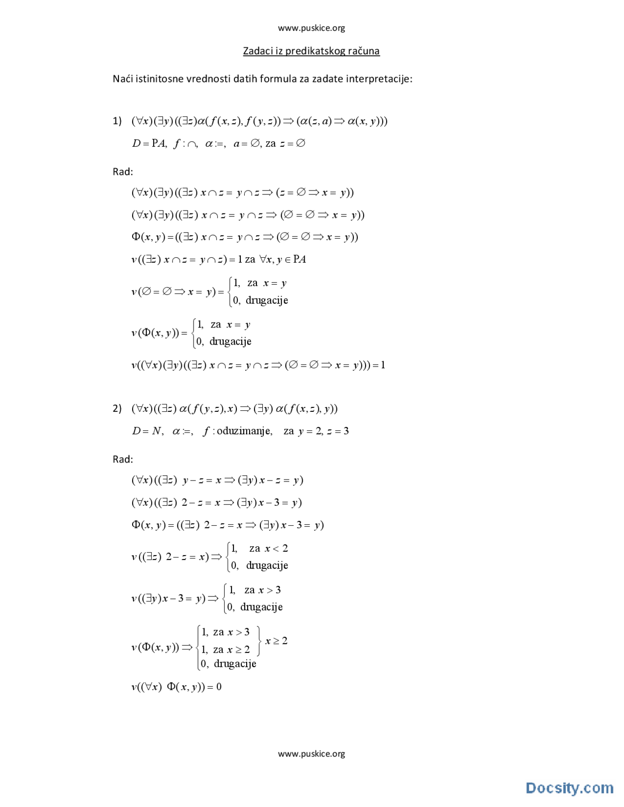 Predikatski racun zadaci-Vezbe-Diskretne matematicke strukture-Informacioni sistemi2 | Vežbe ...