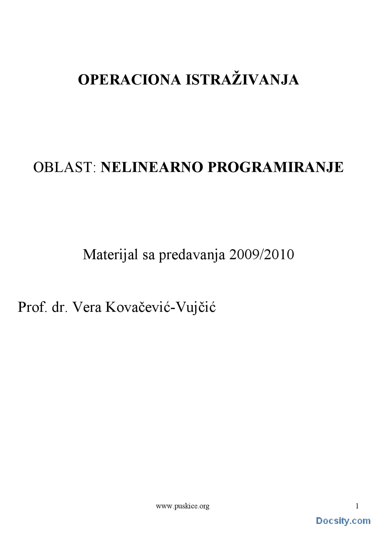 Nelinearno programiranje-Skripta-Operaciona istrazivanja 1-Upravljanje kvalitetom | Rezime ...