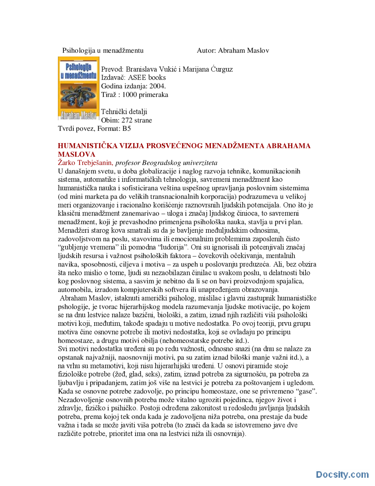 Psihologija U Menadžmentu Skripta Psihologija Rezime Predlog Opšta