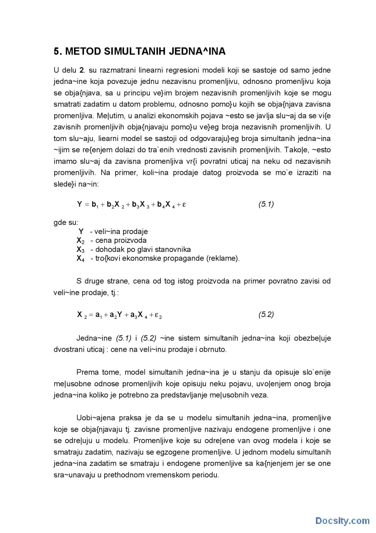 Simultane Jednacine Skripta Ekonometrijske Metode Menadzment 3 Rezime