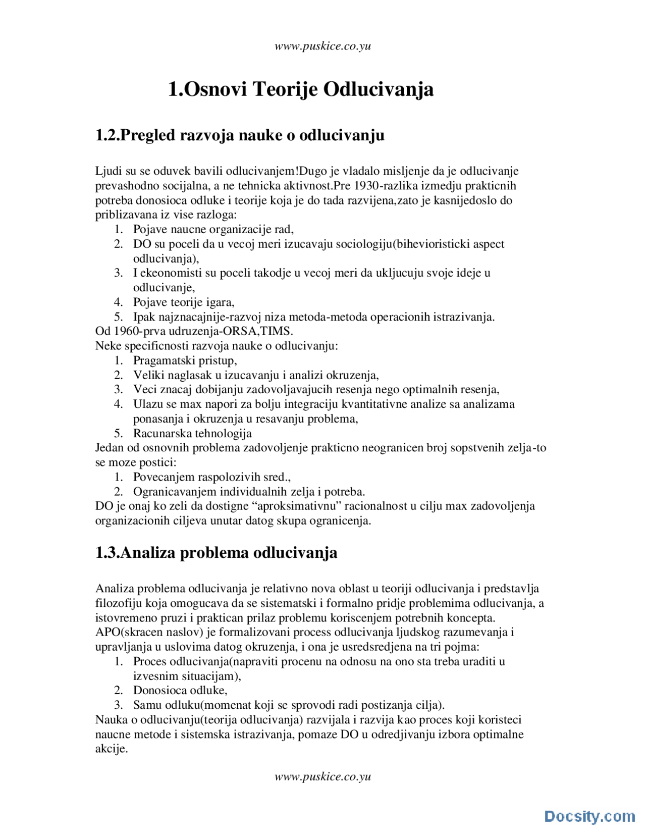 Osnovi Teorije Odlucivanja Skripta Teorija Odlucivanja Informacioni