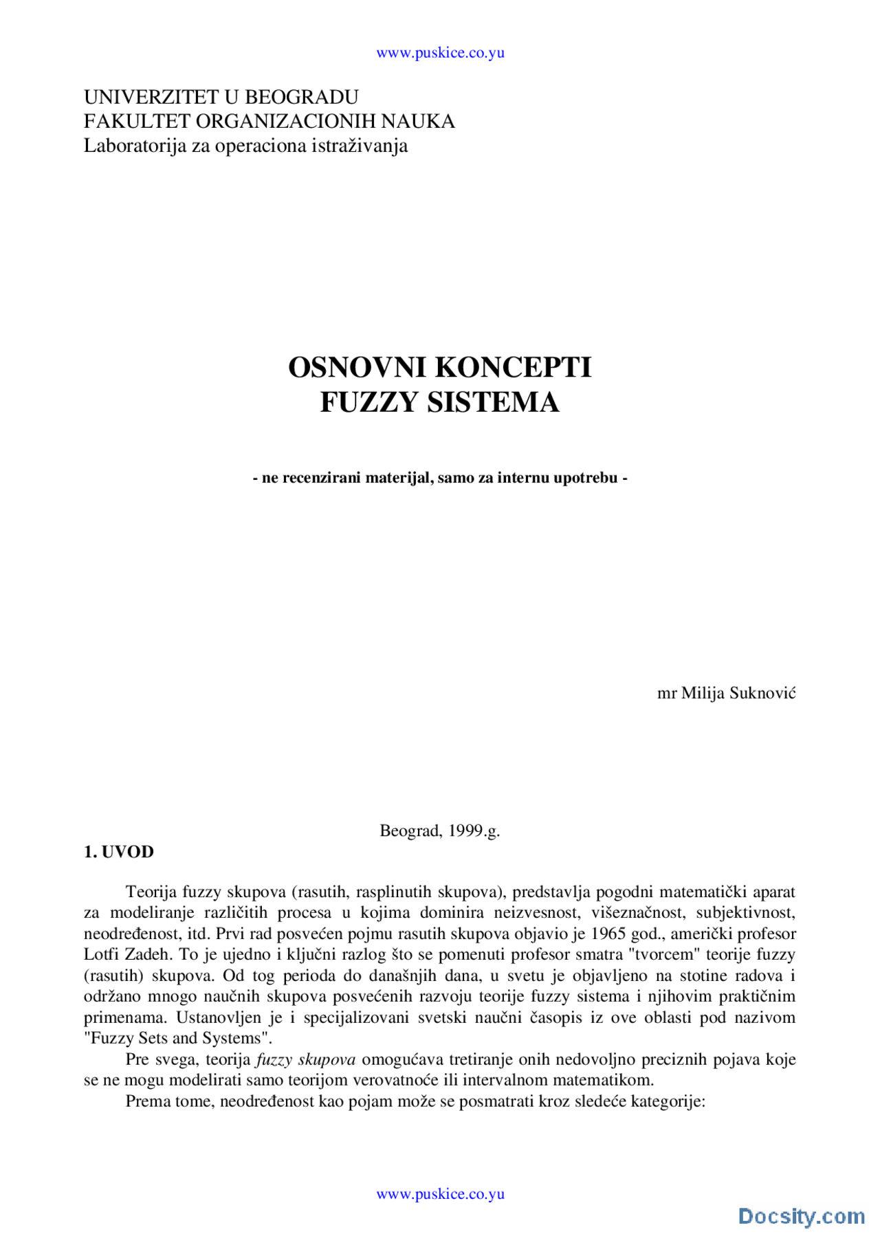 Fuzzy sistem-Beleska-Teorija odlucivanja-Informacioni sistemii tehnologije 3 | Beleške' predlog ...