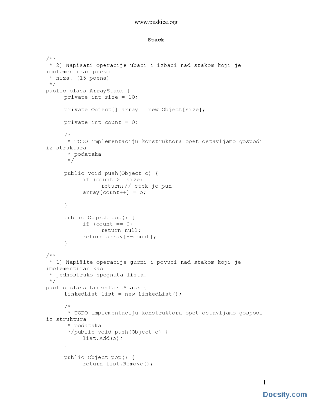 Stack-Skripta-Strukture podataka i algoritmi-Informacioni sistemi2 | Rezime' predlog Strukture ...