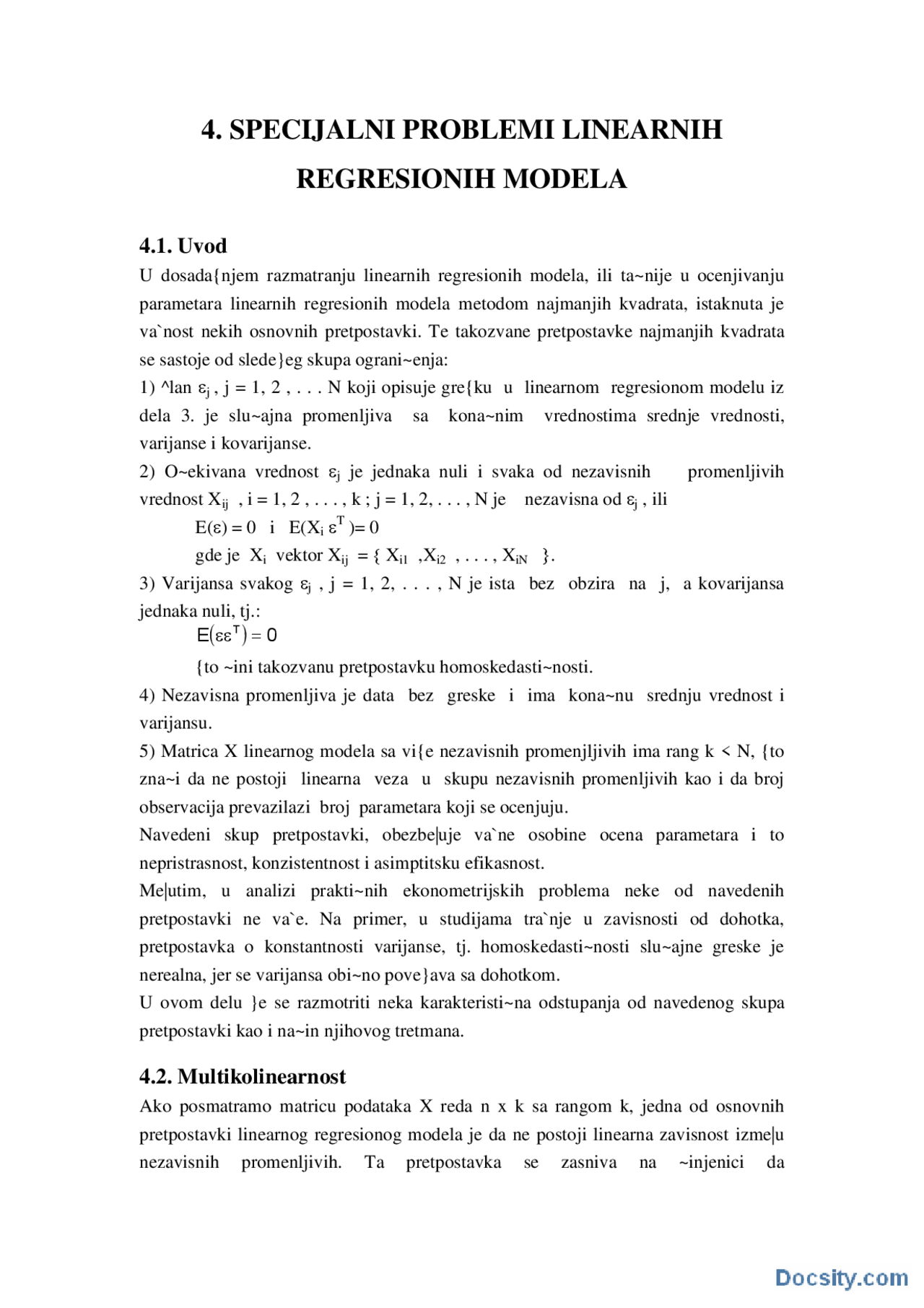 Specijalni Problemi Linearnih Jednacina Skripta Ekonometrijske Metode