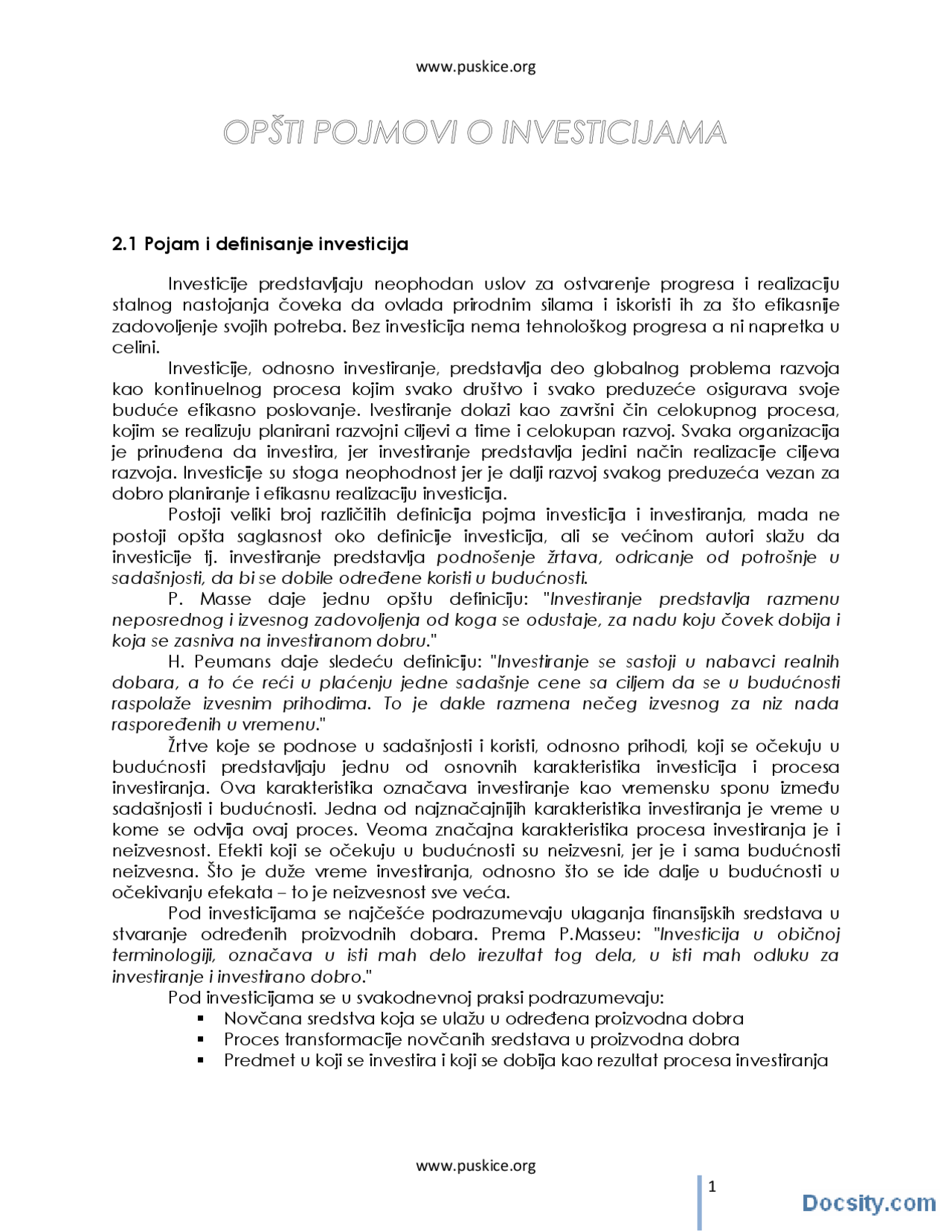 Opsti pojmovi o investicijama-Skripta-Upravljanje investicijama-Menadzment 3 | Rezime' predlog ...