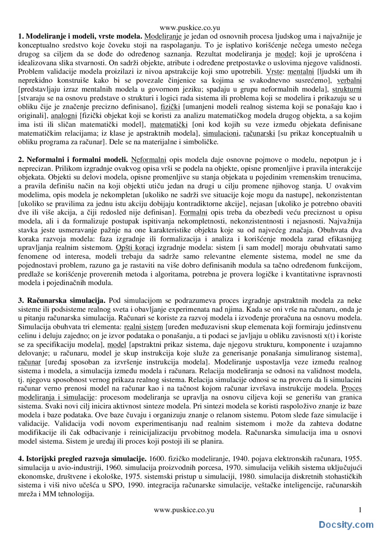 Modeliranje I Vrste Modela Skripta Simulacija I Simulacioni Sistemi