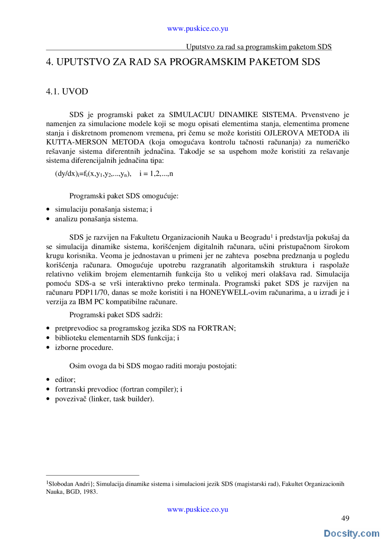 Uputstvo Za Rad Sa Programskim Paketom Sds Skripta Simulacija I