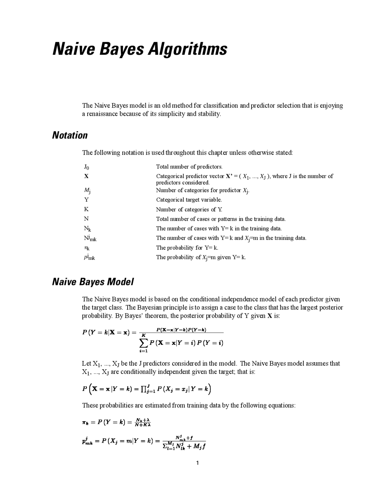 Naive Bayes Algorithms - Mathematics and Statistics - Study Notes - Docsity