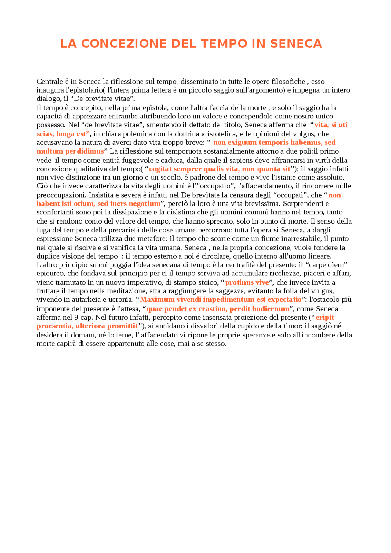 Concezione Del Tempo In Seneca Appunti Di Latino Docsity