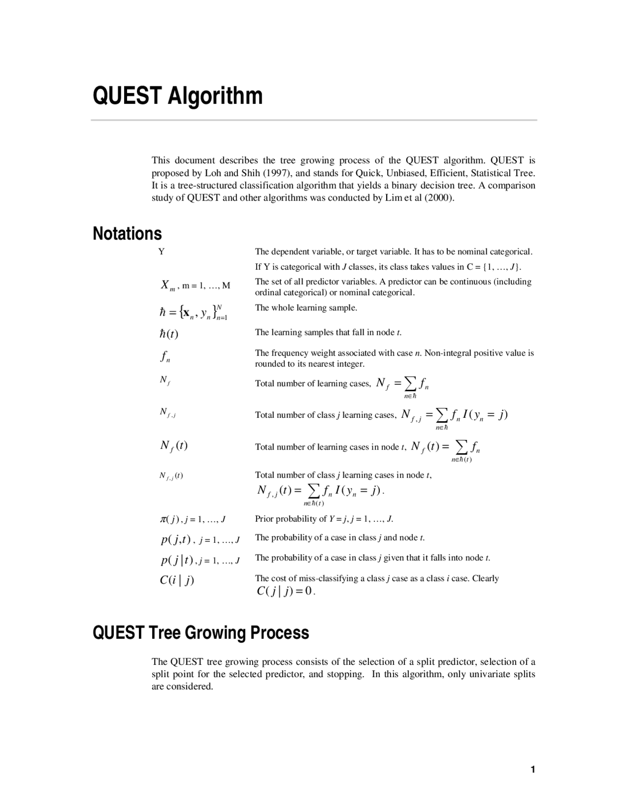 QUEST Algorithm - Mathematics and Statistics - Study Notes | Study ...