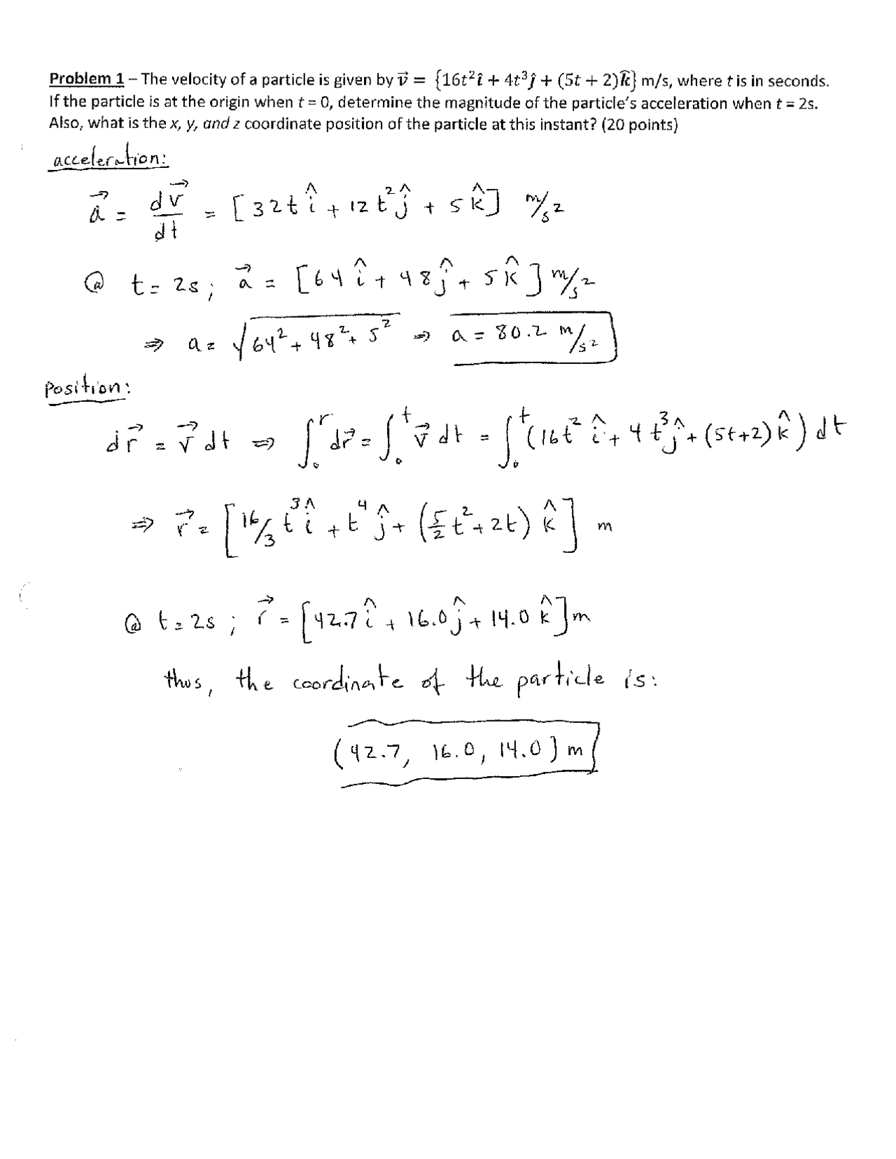 5 Problems On Vector Dynamics Handwritten Solutions Me 215 Docsity