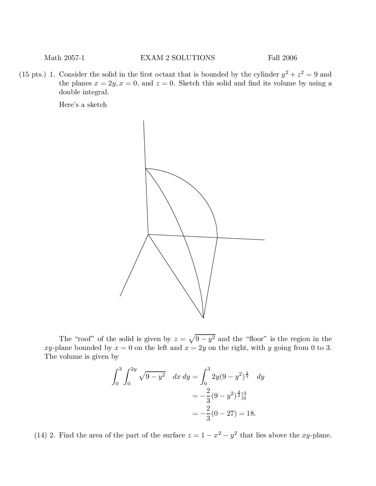 Exam 2 Solutions Multidimensional Calculus Math 2057 Docsity