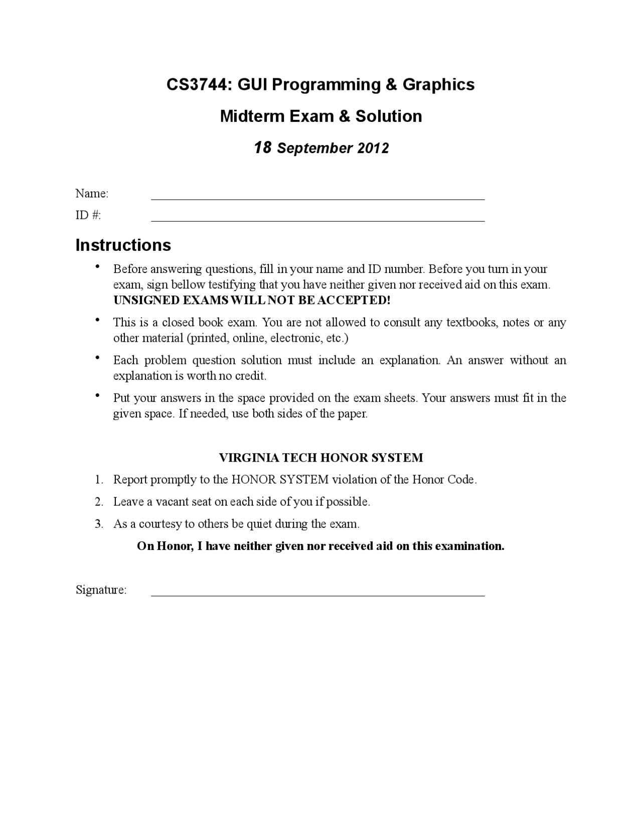Midterm Exam With Solutions Gui Programming And Graphics Cs 3744 Exams Computer Science