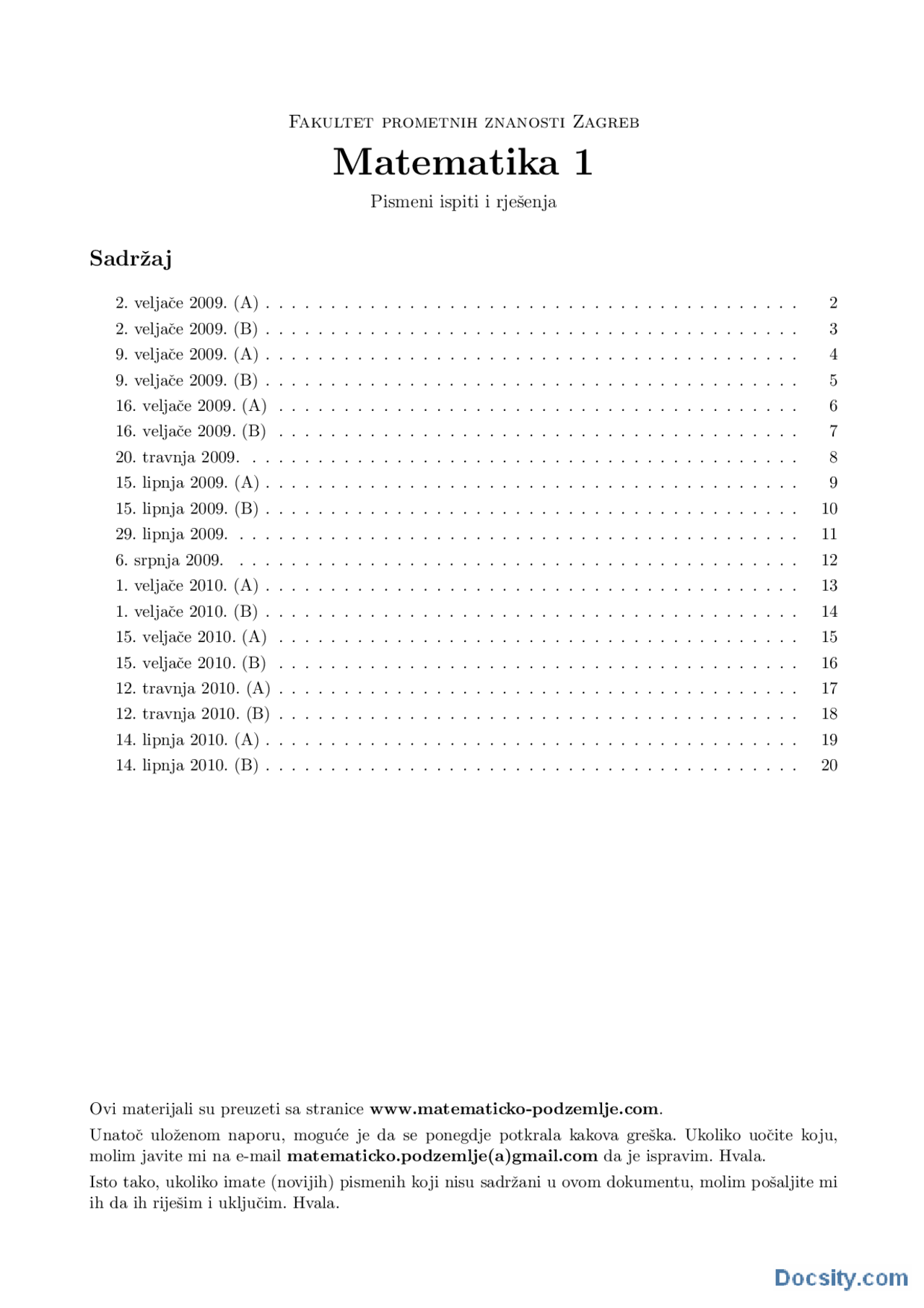 Pismeni ispiti s resenjima-Ispit-Matematika 1-Saobracajni fakultet | Ispiti' predlog Matematika ...