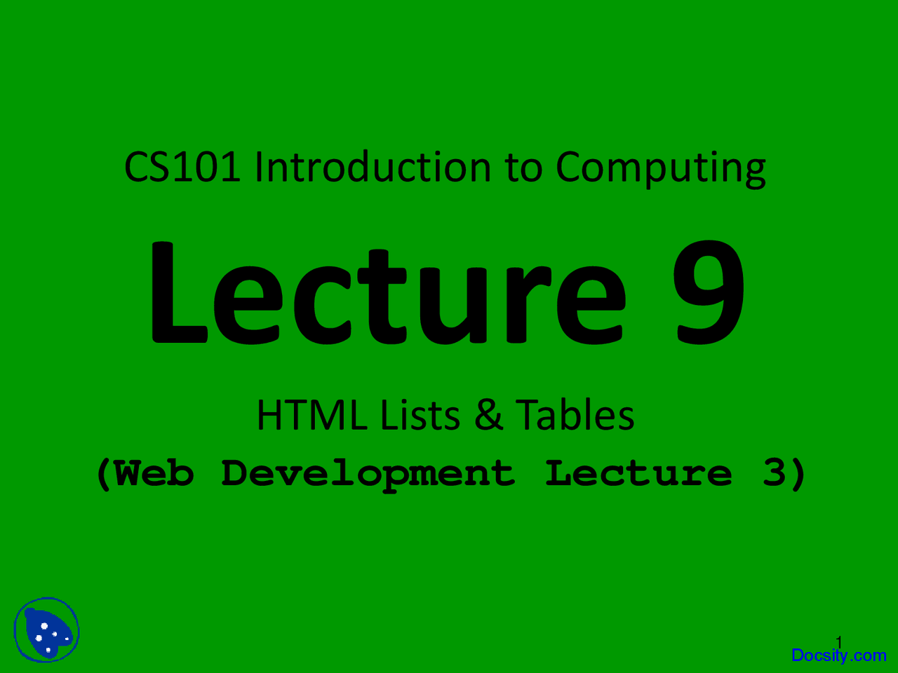 HTML Lists and Tables - Introduction to Computing - Lecture Slides - Docsity