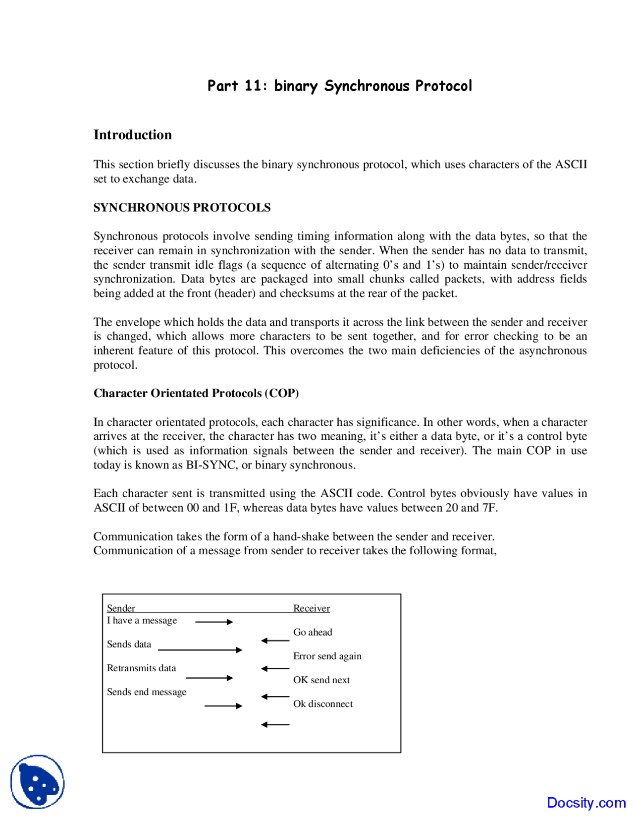 Binary Synchronous Protocol Telecommunications Lecture Notes Docsity