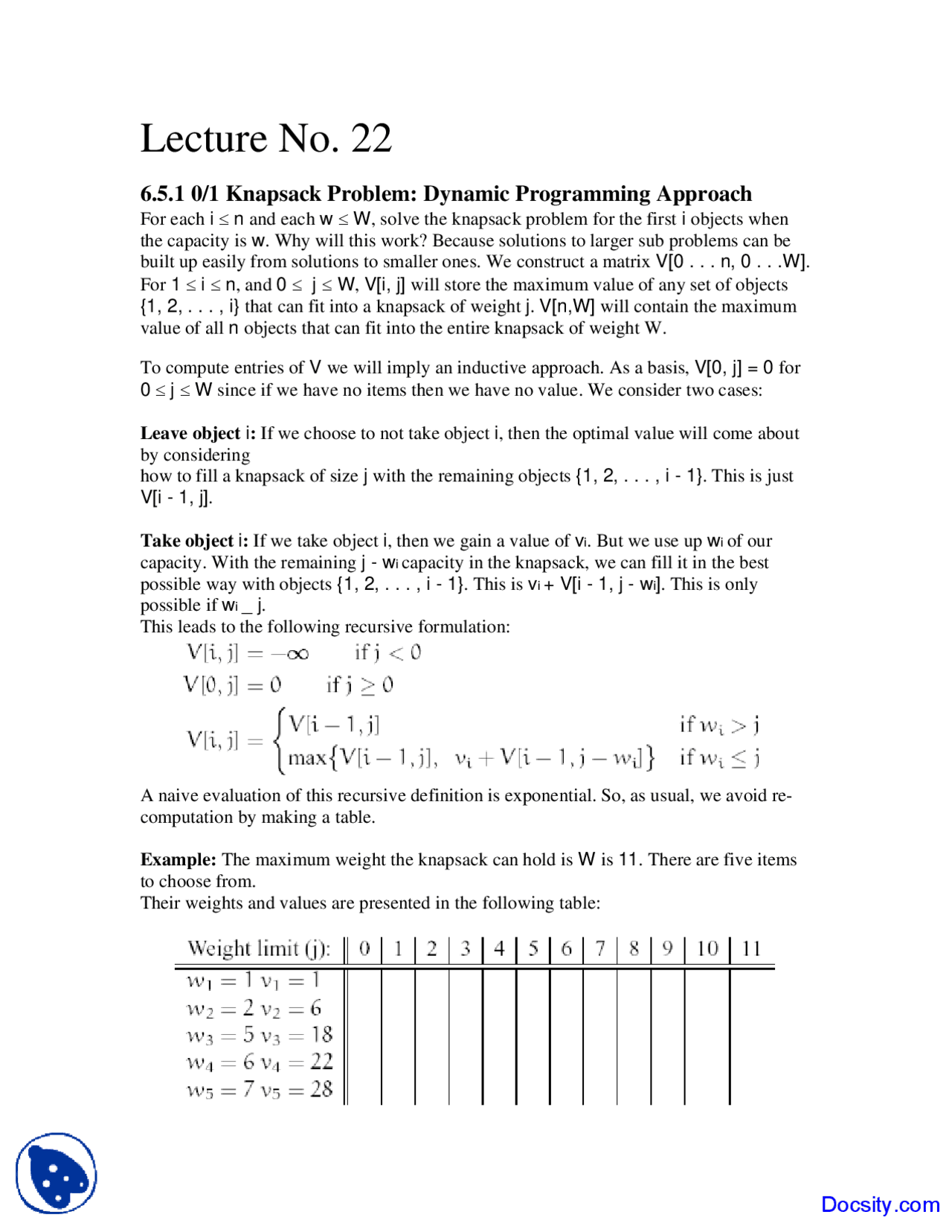 Dynamic Programming Approach Knapsack Problem Design And Analysis