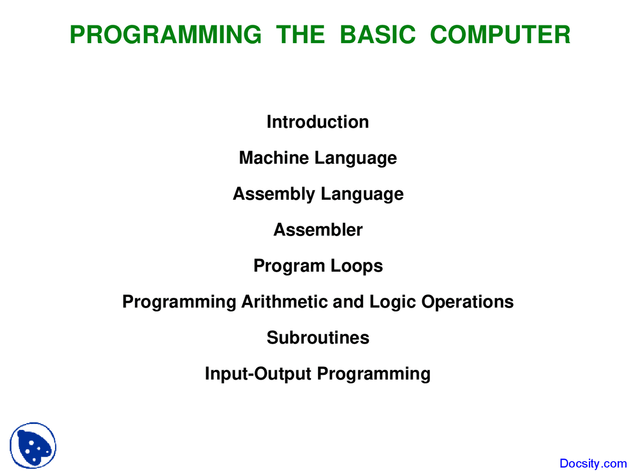 Programming the Basic Computer - Computer Architecture - Lecture Slides ...