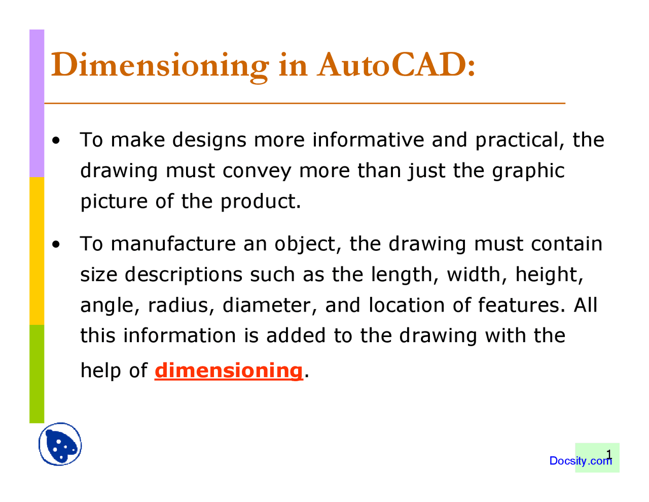 Fundamental Dimensioning Terms Computer Aided Design Lecture Slides
