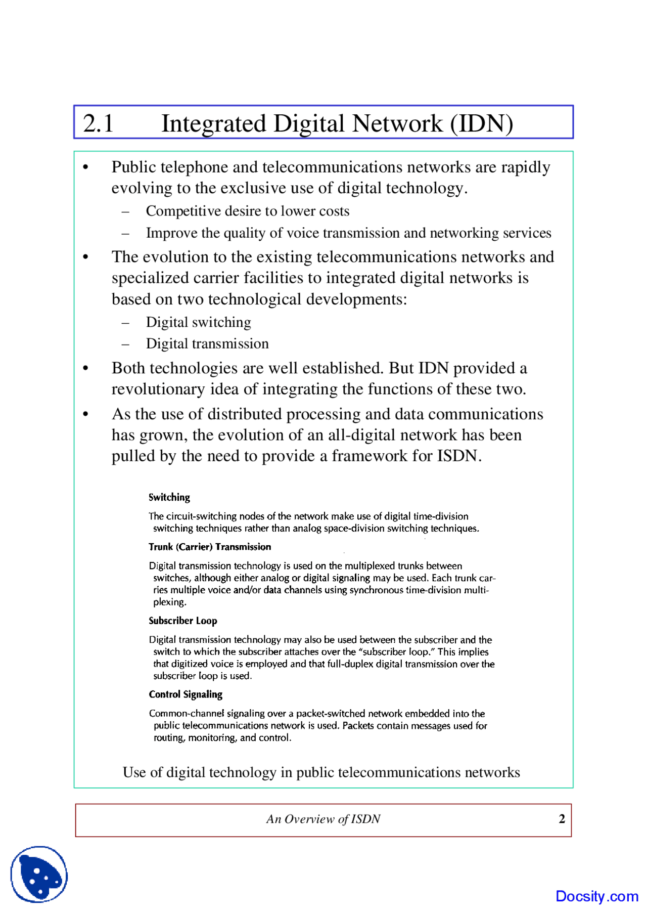 Integrated Digital Network Advanced Communication Network Lecture