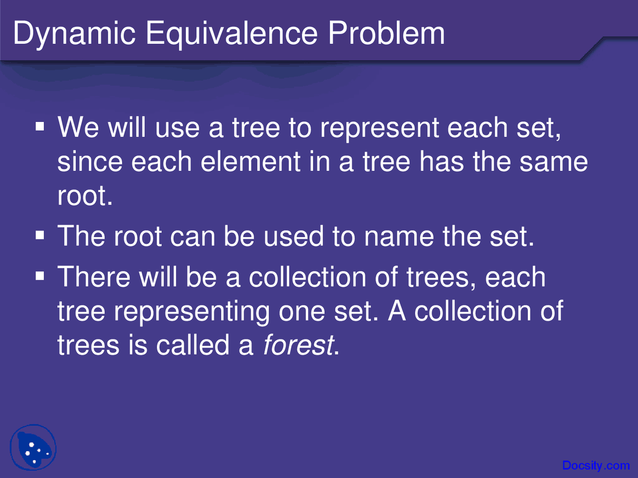 Dynamic Equivalence Problem, Parent Array - Data Stuctures - Lecture ...