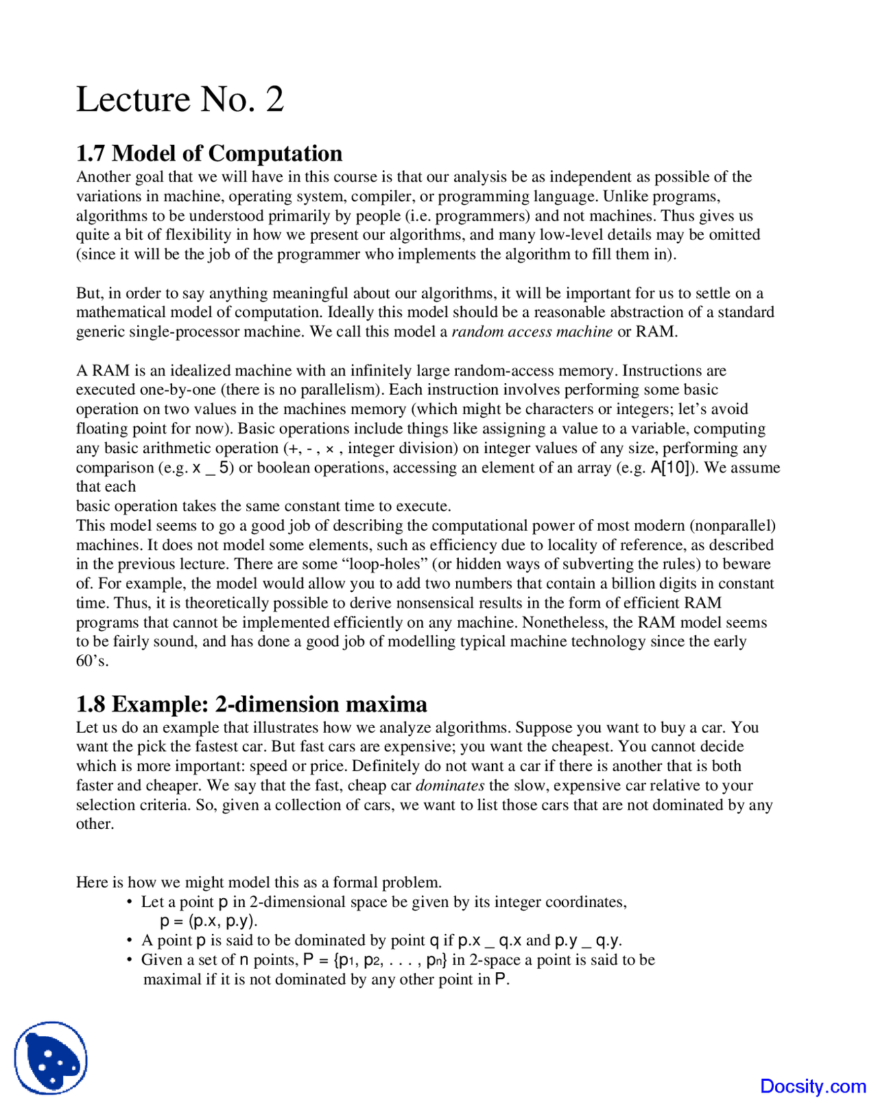 Model of Computation - Design and Analysis - Study Notes - Docsity