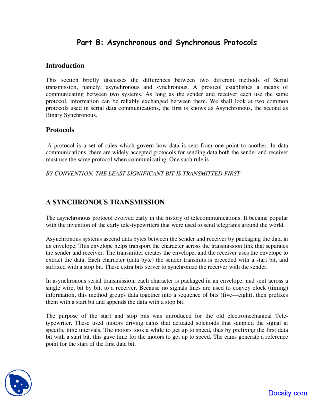 Asynchronous And Synchronous Protocols Telecommunications Lecture