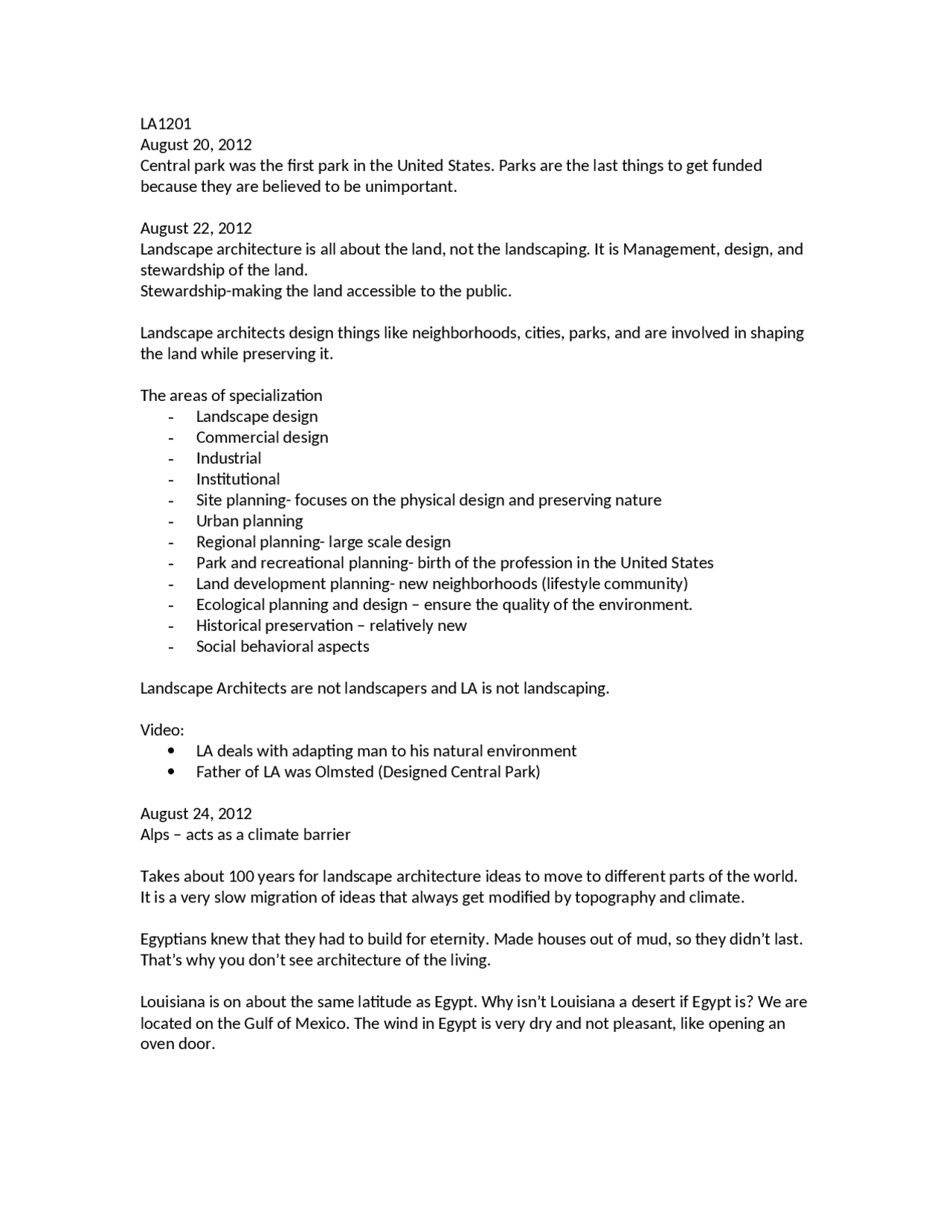 Review Sheet For Introduction To Landscape Architecture La 1201 Docsity