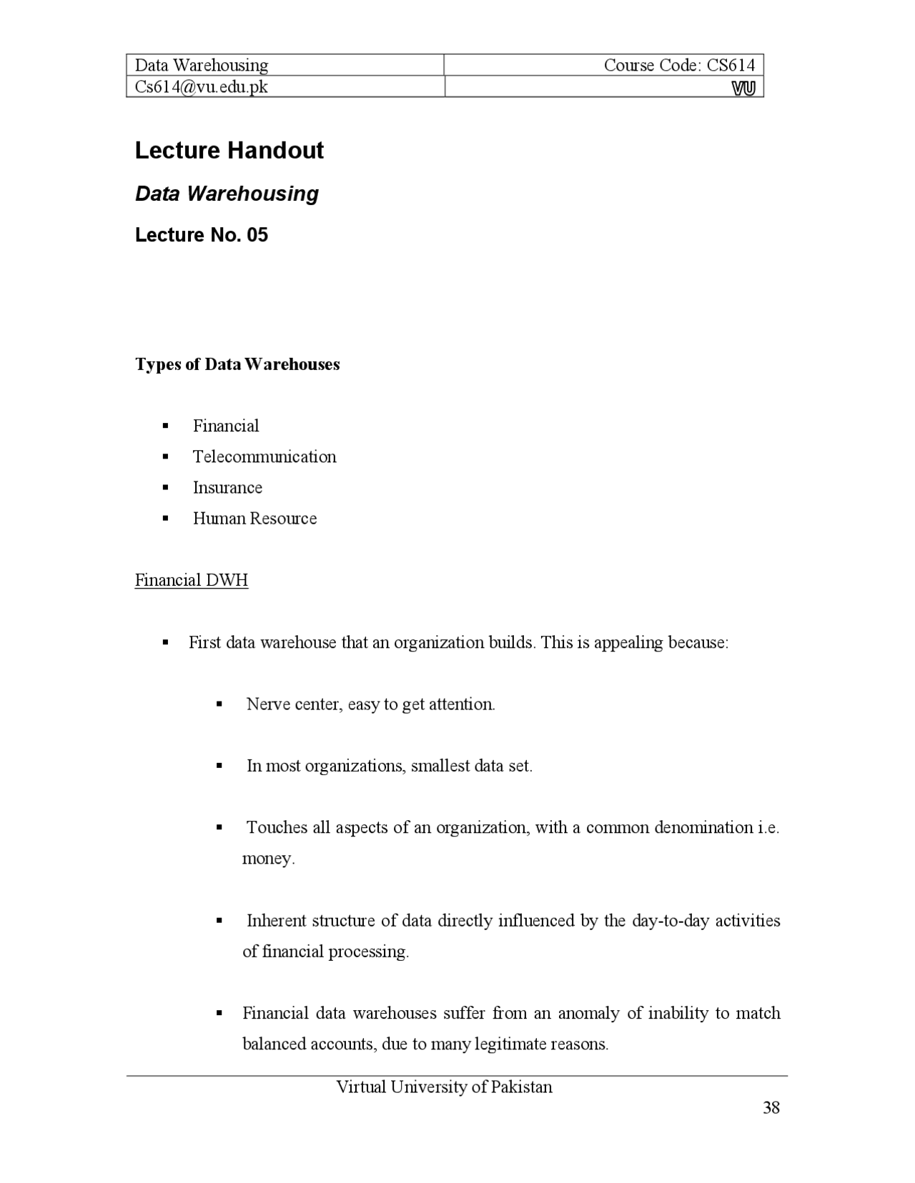 Types Of Data Warehouses Data Warehousing Lecture Handouts Docsity