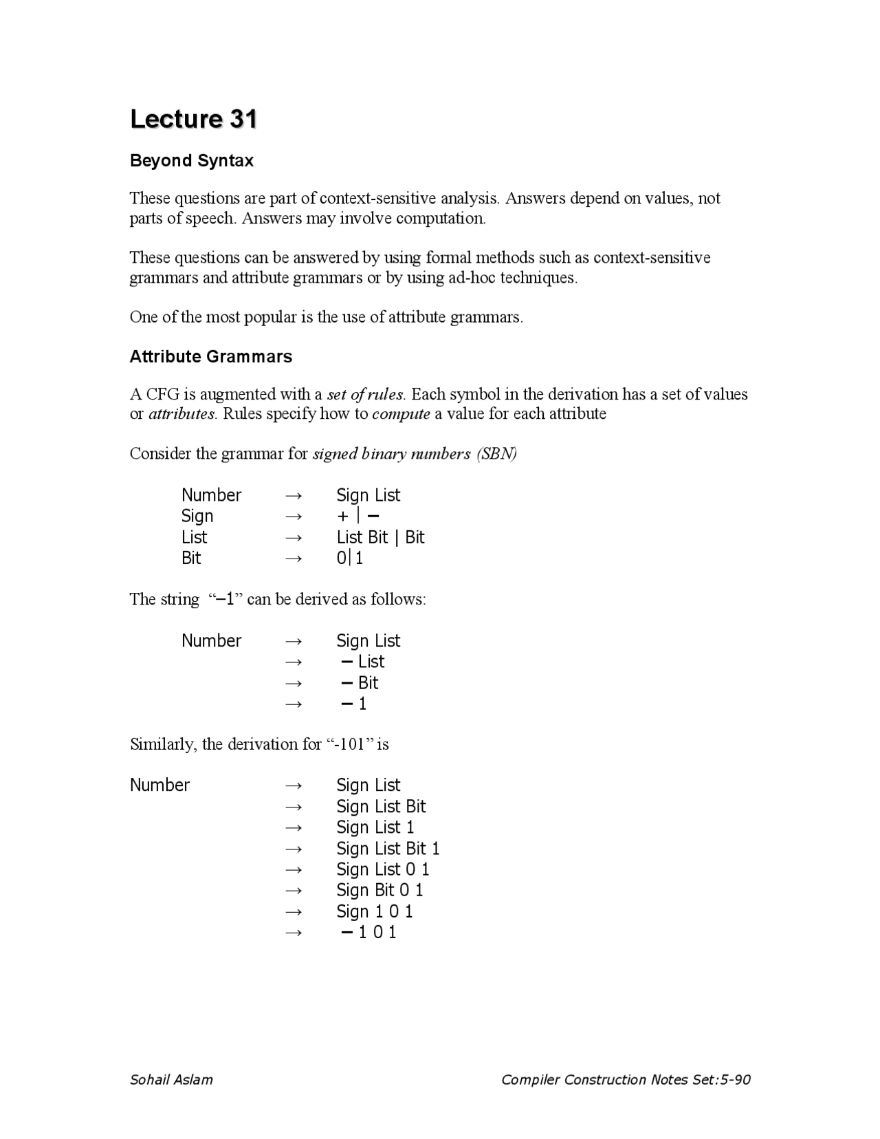 Beyond Syntax Attributes Grammar Compiler Construction Lecture Notes Docsity