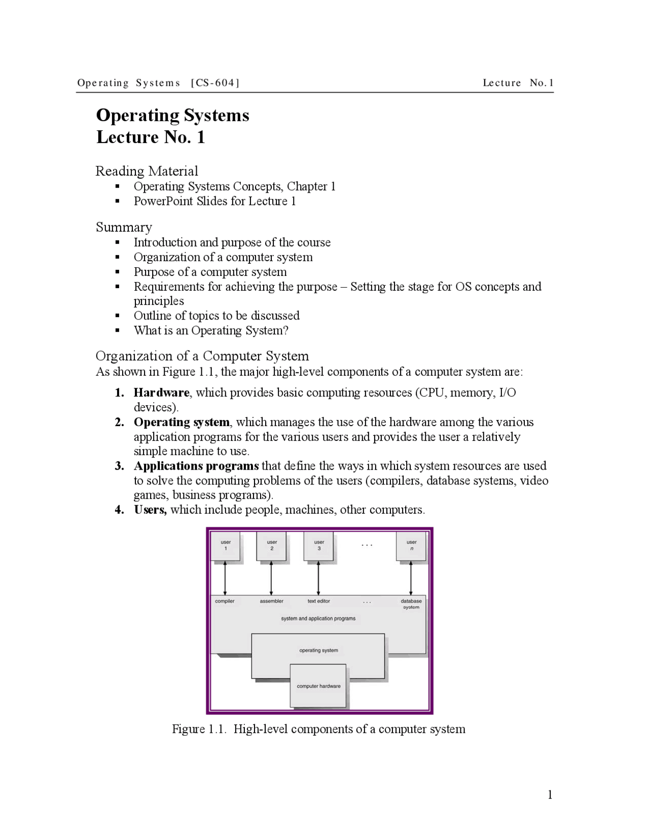 Organization of Computer System - Introduction to Operating System ...