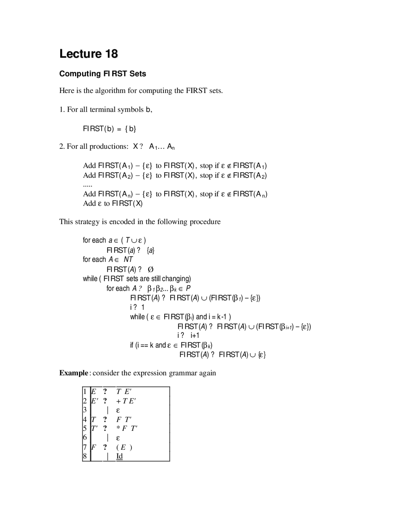 Computing First Sets Follow Sets Compiler Construction Lecture Notes Docsity