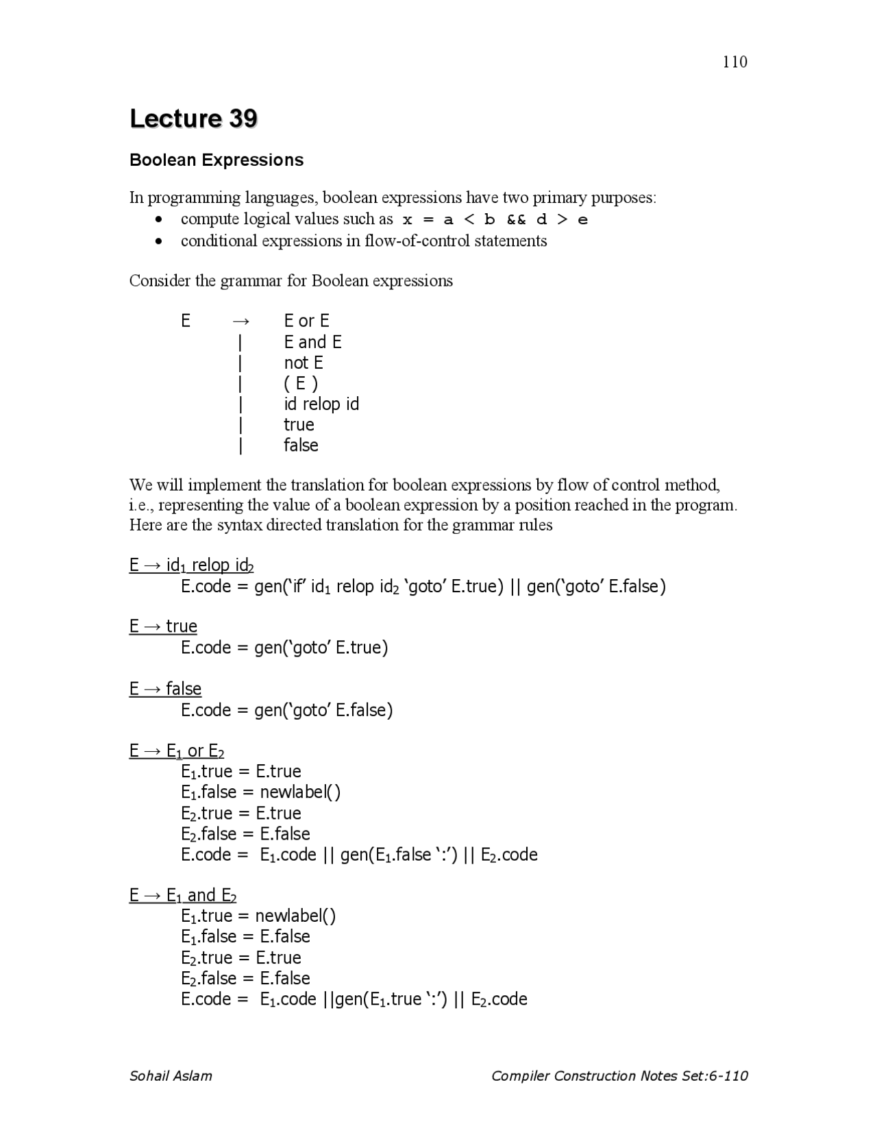 Purposes Of Boolean Expression Compiler Construction Lecture Notes Docsity