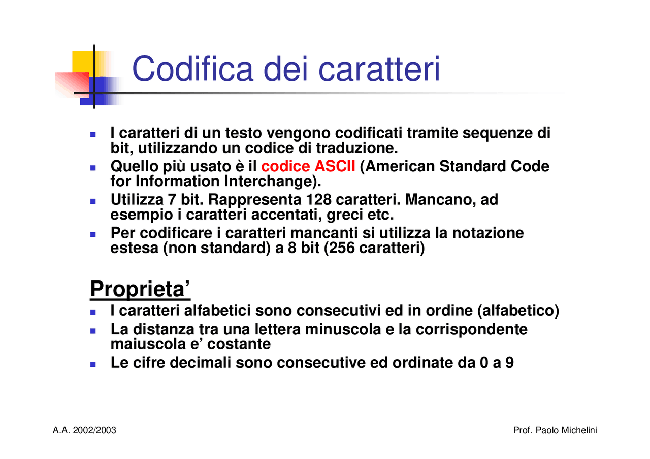 Codifica dei caratteri - Appunti di Informatica generale - Docsity