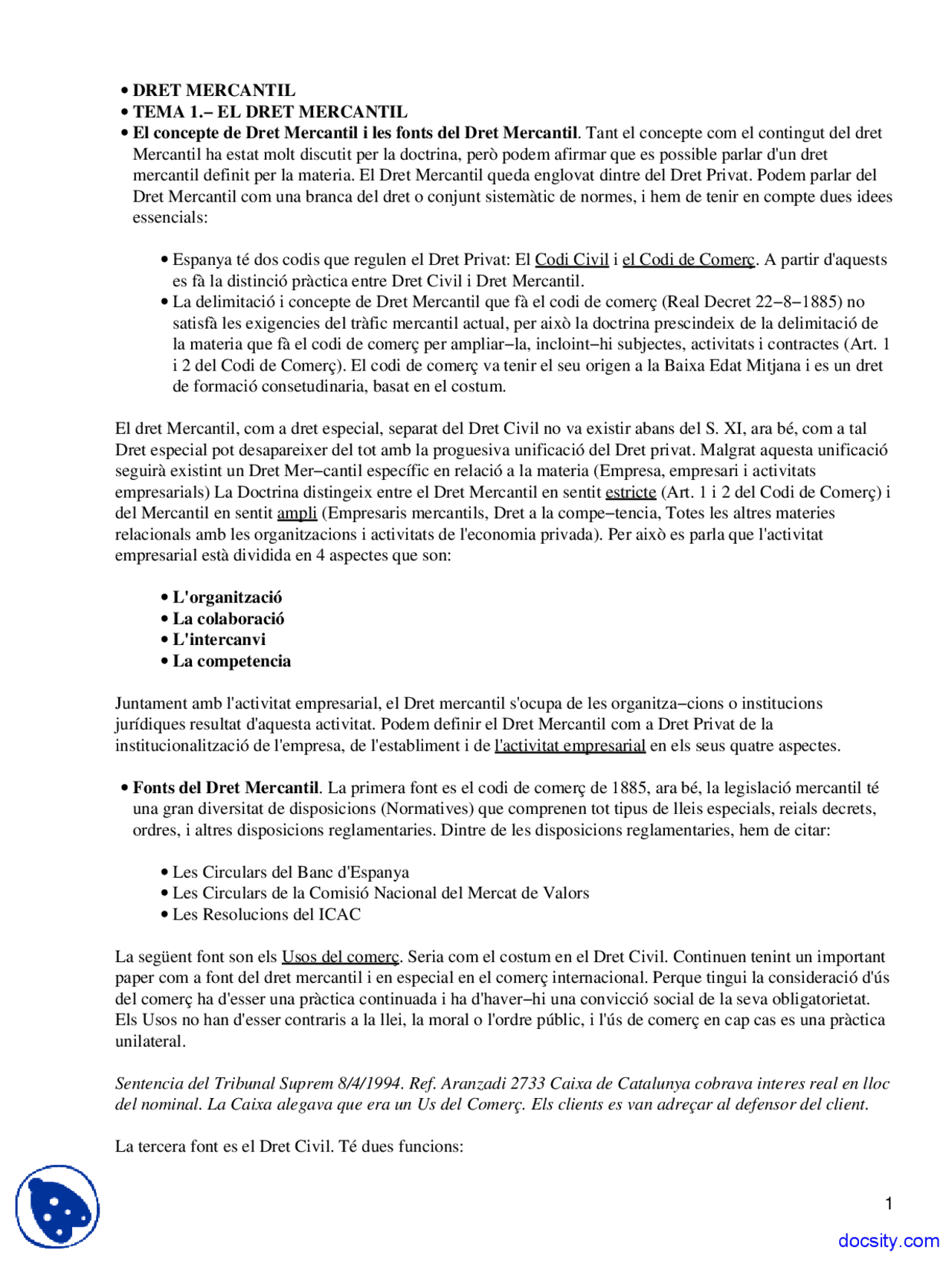 Dret Mercantil Apuntes Derecho Mercantil Docsity