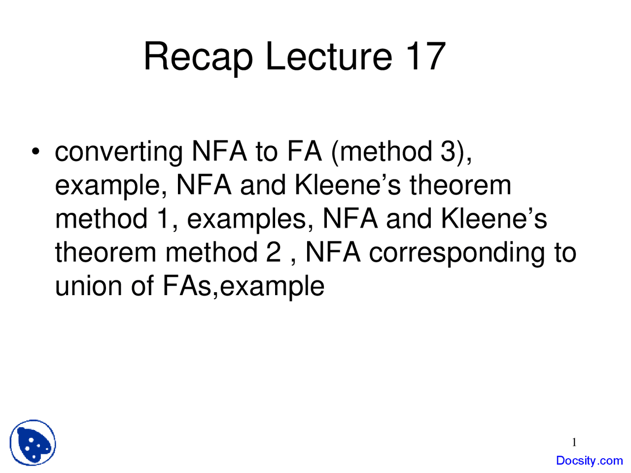 Build An Nfa Corresponding Theory Of Automata Lecture Slides Docsity