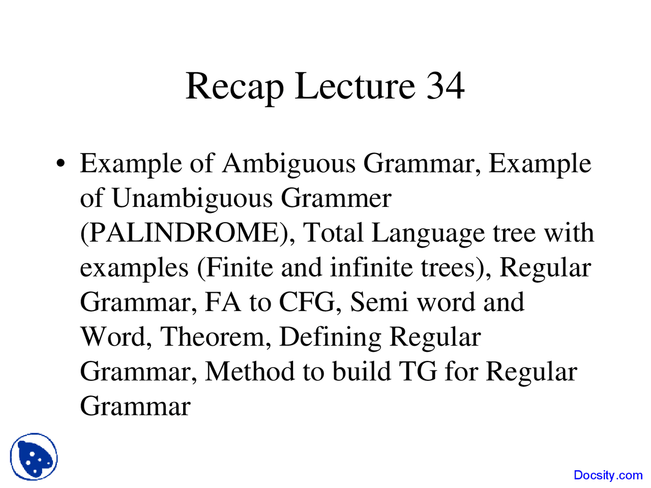 Null Production Theory Of Automata Lecture Slides Slides Theory Of Automata Docsity