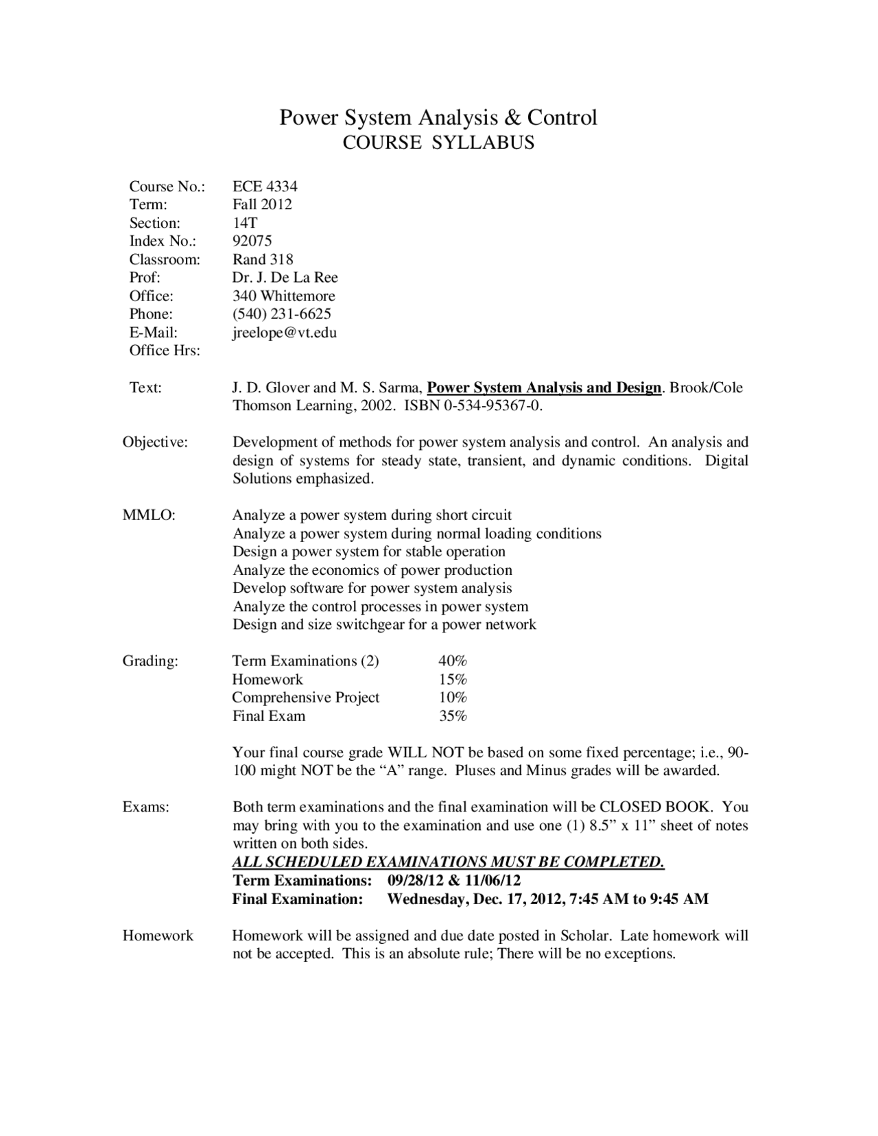 Notes On Power System Analysis And Control Ece 4334 Docsity