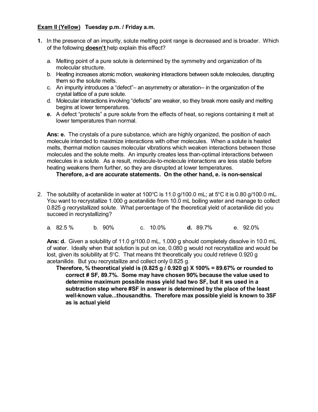 Exam 2 With Answers For Organic Chemistry Lab 1 Chem 232 Docsity
