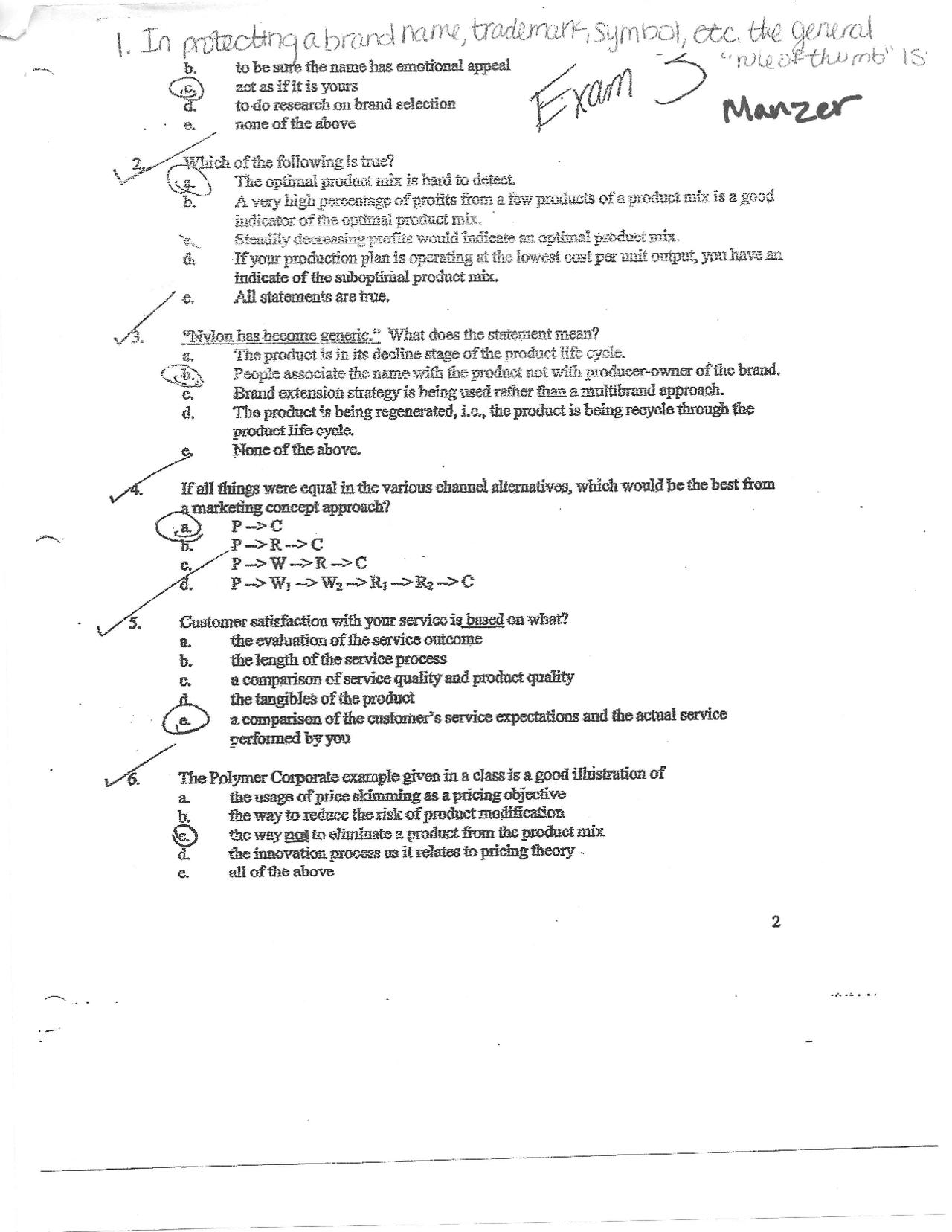 Exam 3 Solution Key - Marketing | MKTG 3213 - Docsity