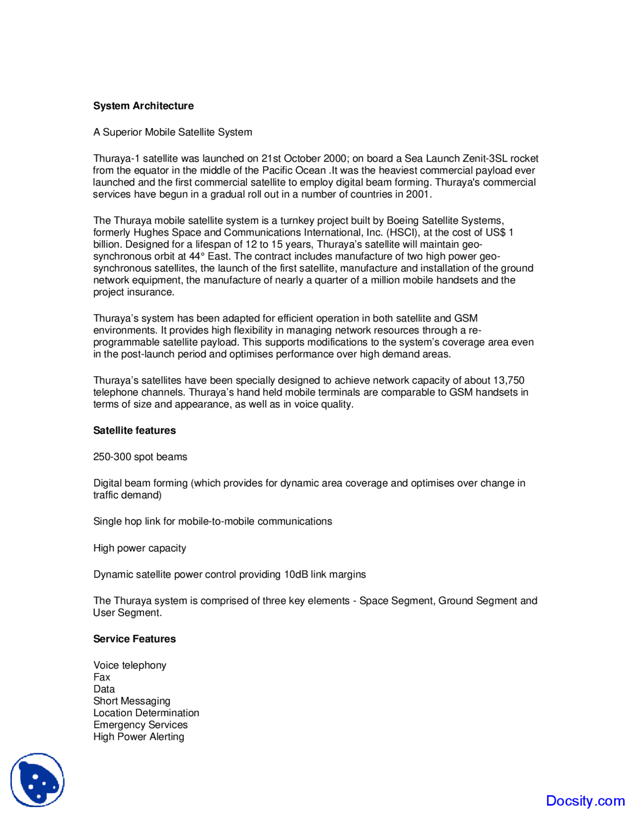 Satellite Services Information Technology Lecture Notes Docsity