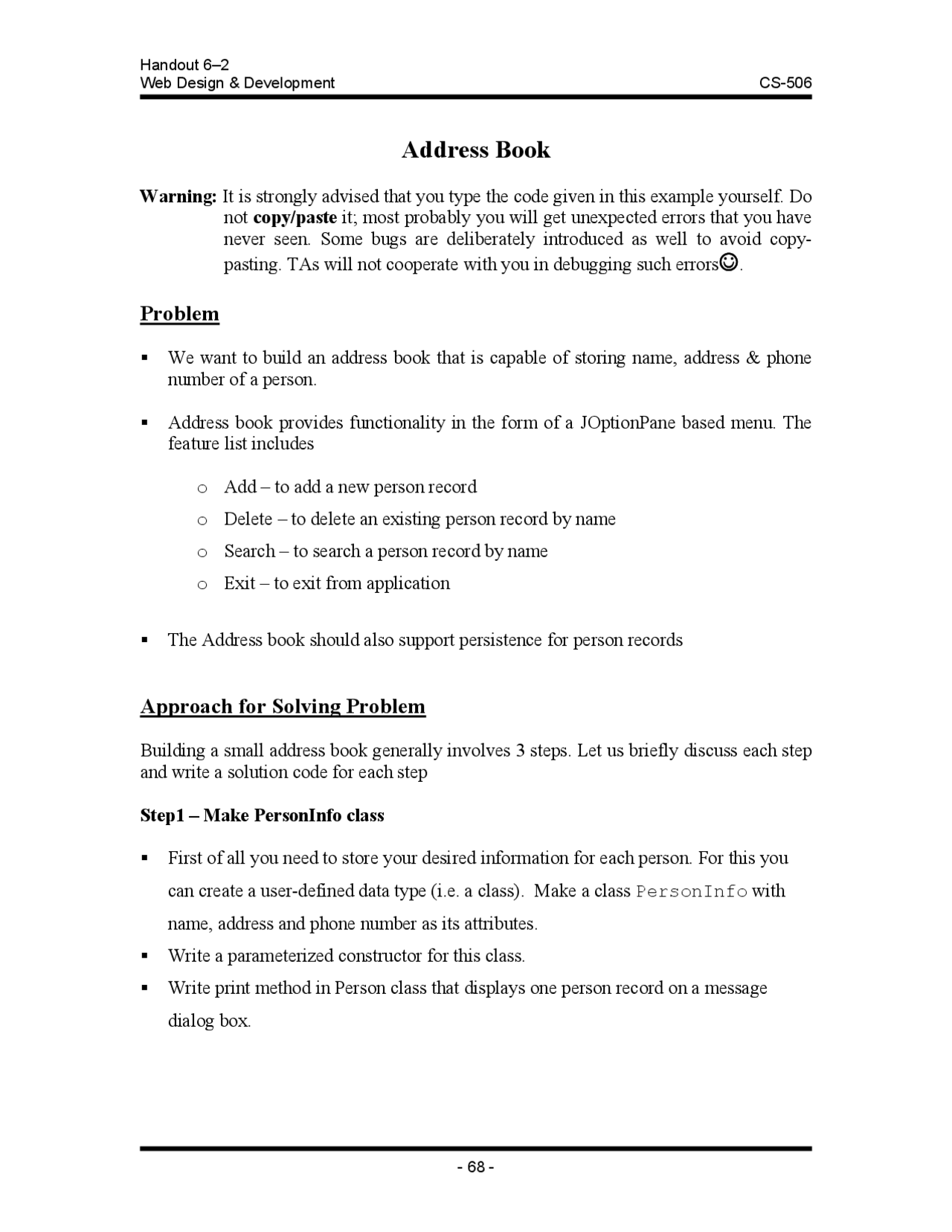 Address Book - Web Design and Development - Lecture Handouts - Docsity