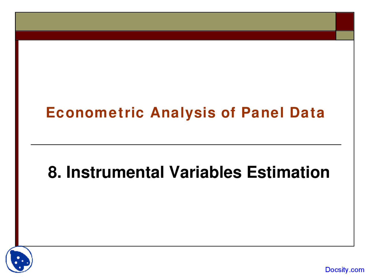 Instrumental Variables Estimation Econometric Analysis Of Panel Data Lecture Slides Docsity